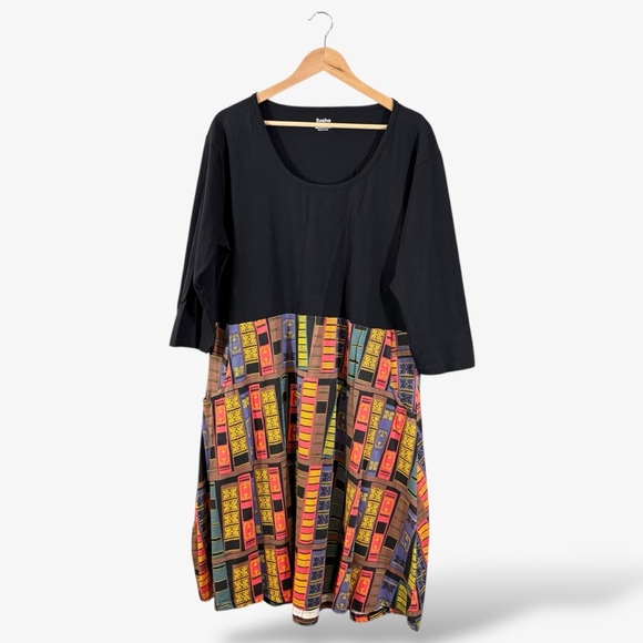Svaha | Dresses | Svaha Black Book Print Dress Size 3x Fit Flare ...